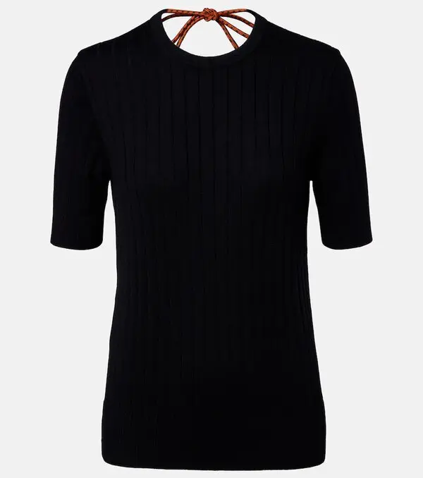 Plan C Ribbed-knit Cotton Top With Self-tie Back