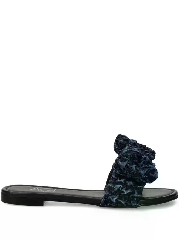 Agl Denim Bow Embellished Flat Slides - Blue