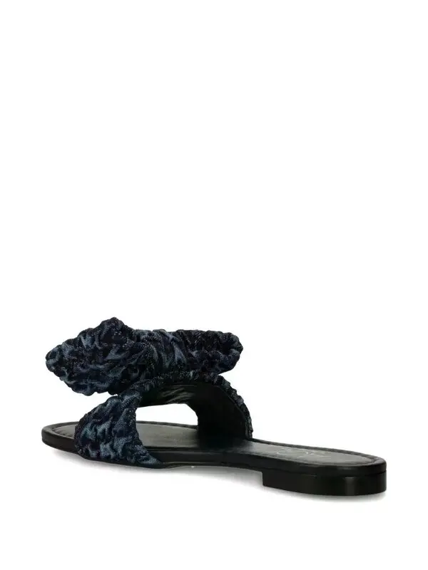 Agl Denim Bow Embellished Flat Slides