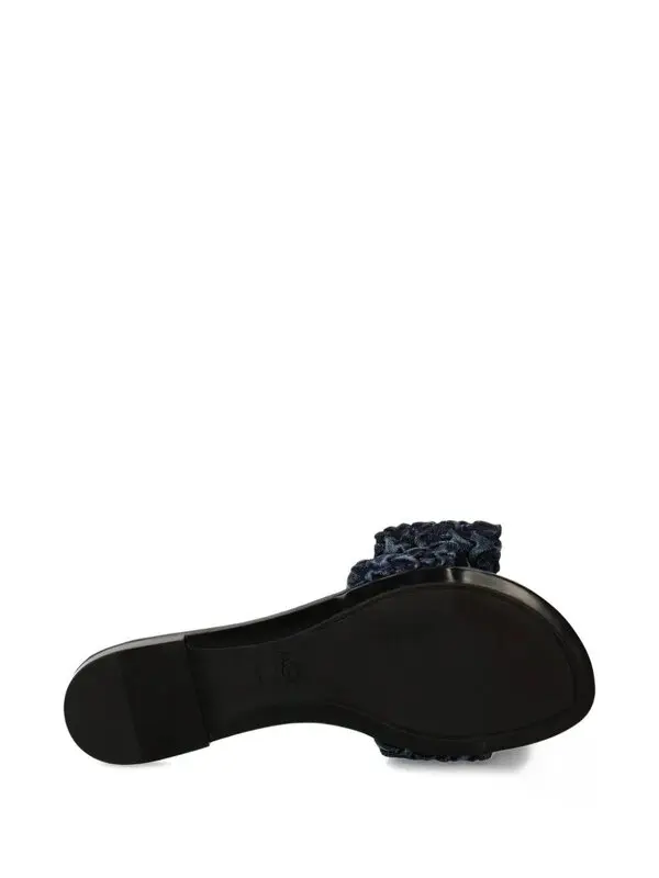 Agl Denim Bow Embellished Flat Slides