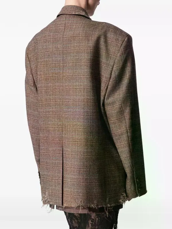 ARTICLE TEN Distressed Plaid Double-breasted Blazer