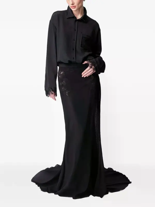 ARTICLE TEN Semi-sheer Maxi Skirt With Lace Detail