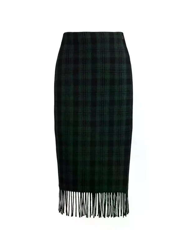 Polo Ralph Lauren Fringed Check Midi Skirt - Green