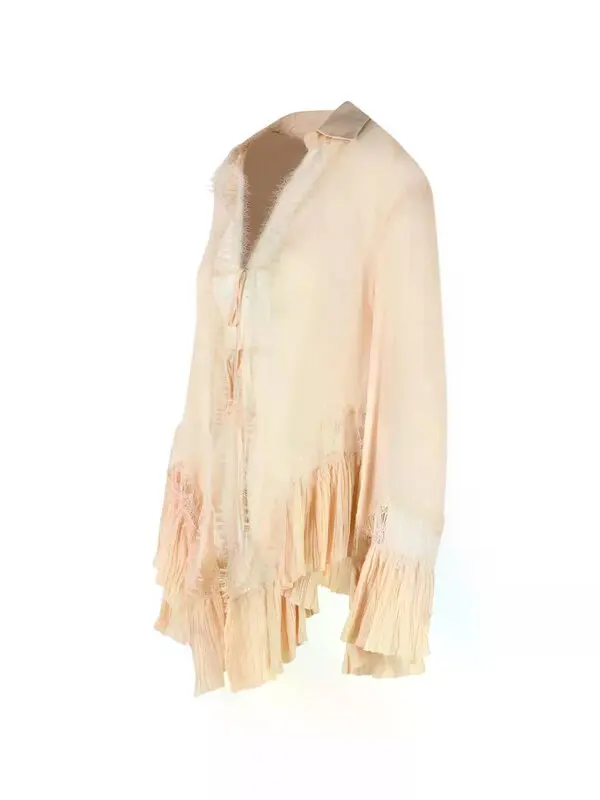 Blumarine Asymmetrical Ruffled Blouse With Lace Inserts - Neutrals