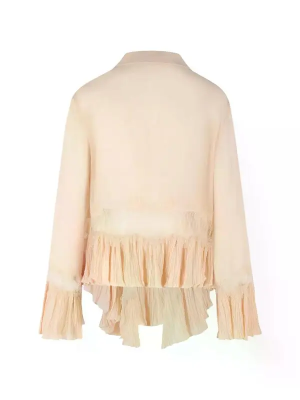 Blumarine Asymmetrical Ruffled Blouse With Lace Inserts - Neutrals