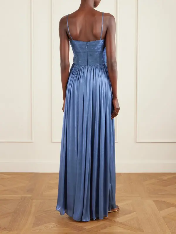 Costarellos Sereen Draped Pleated Metallic Georgette Gown