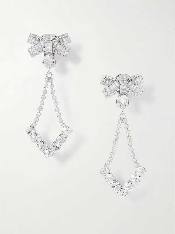 Alessandra Rich Crystal Bow Drop Earrings - Silver