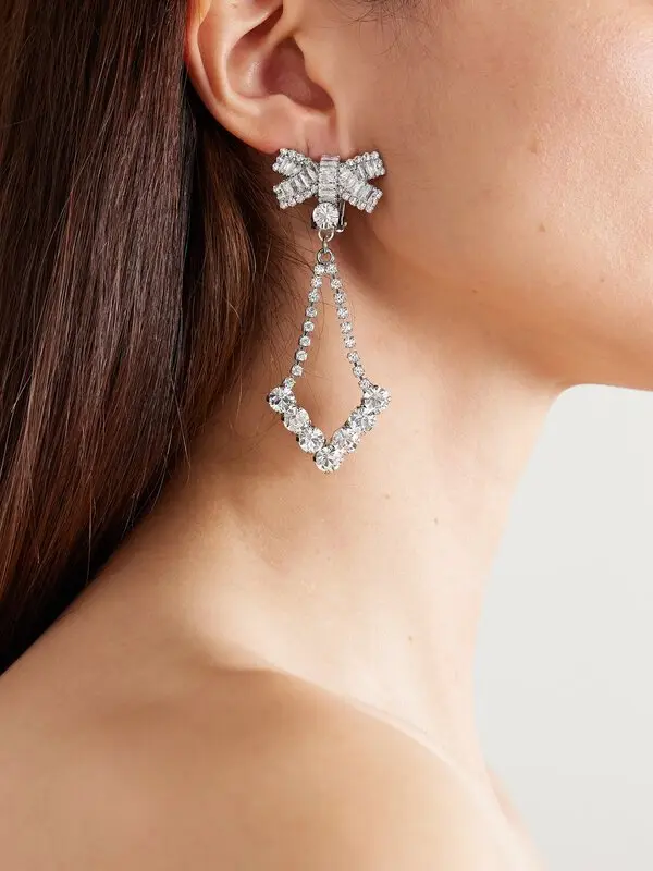 Alessandra Rich Crystal Bow Drop Earrings