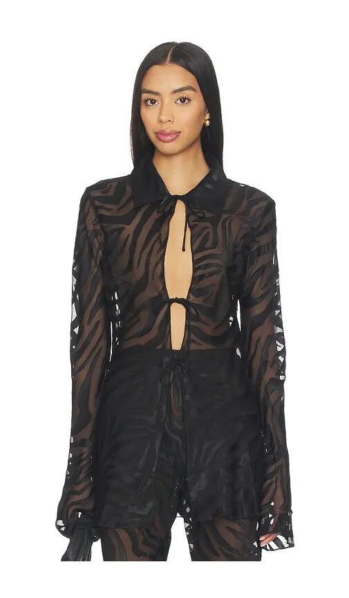 LAMARQUE Camine Sheer Zebra Print Top With Front Tie