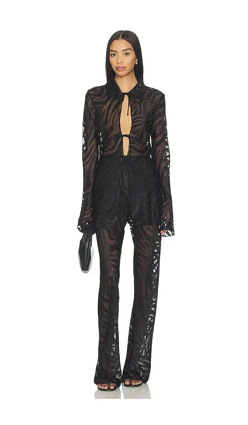 LAMARQUE Camine Sheer Zebra Print Top With Front Tie