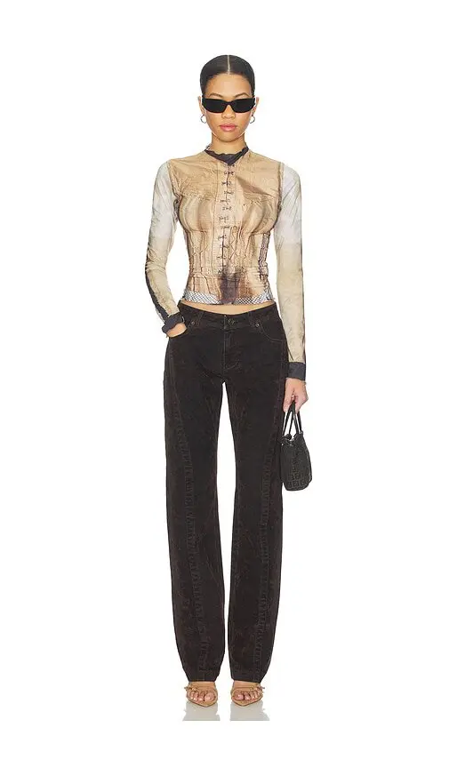 KNWLS Halcyon Printed Mesh Long Sleeve Top