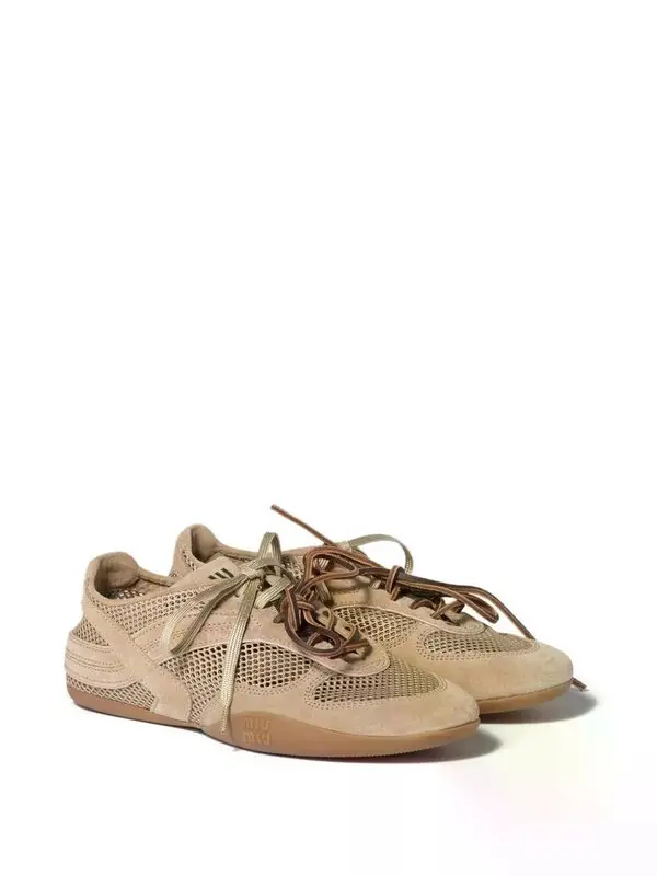 Miu Miu Gymnasium Mesh And Suede Sneakers - Neutrals