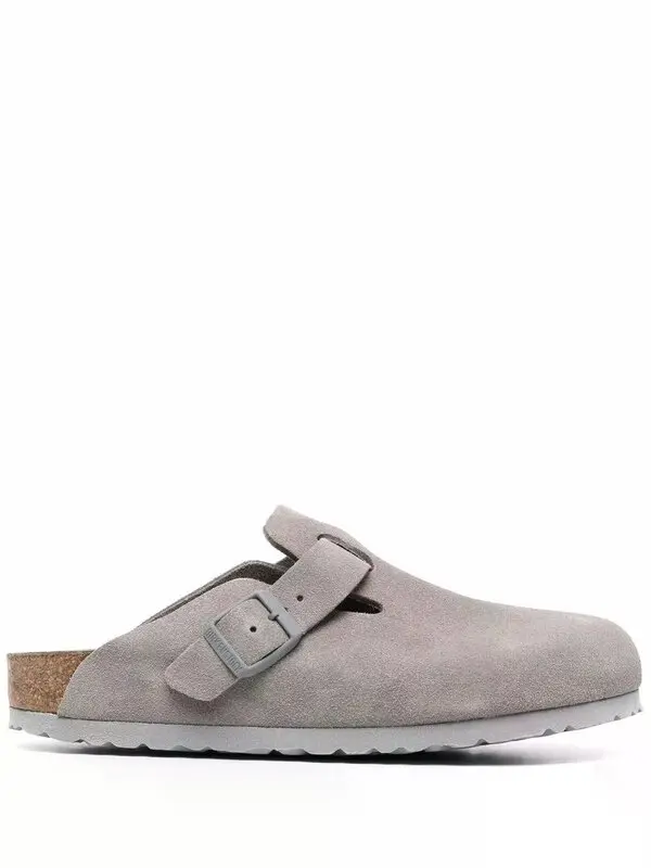 BIRKENSTOCK Boston Suede Buckle Mules - Grey