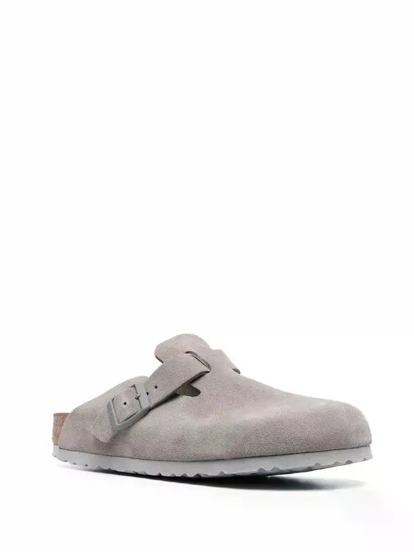 BIRKENSTOCK Boston Suede Buckle Mules - Grey
