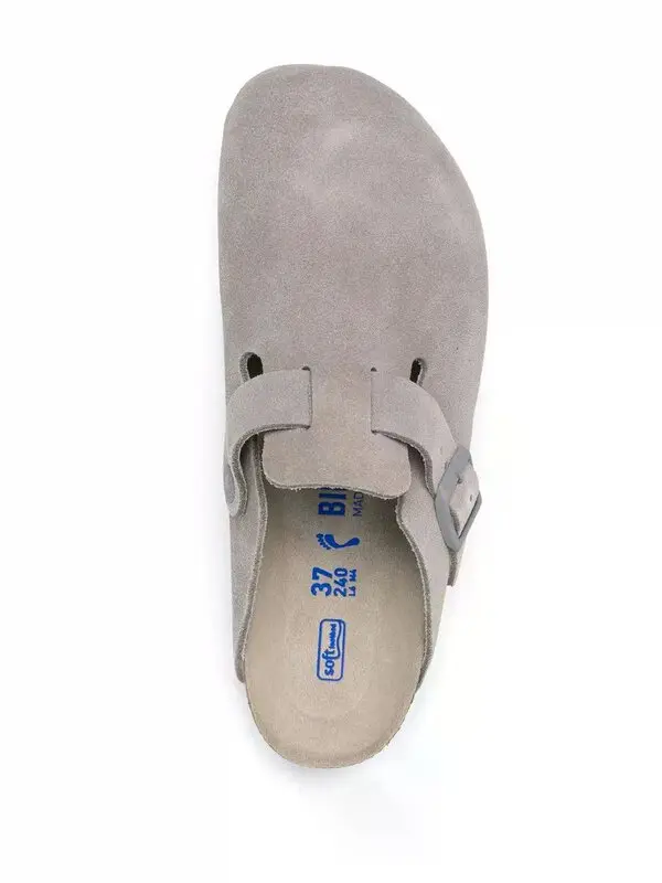 BIRKENSTOCK Boston Suede Buckle Mules - Grey