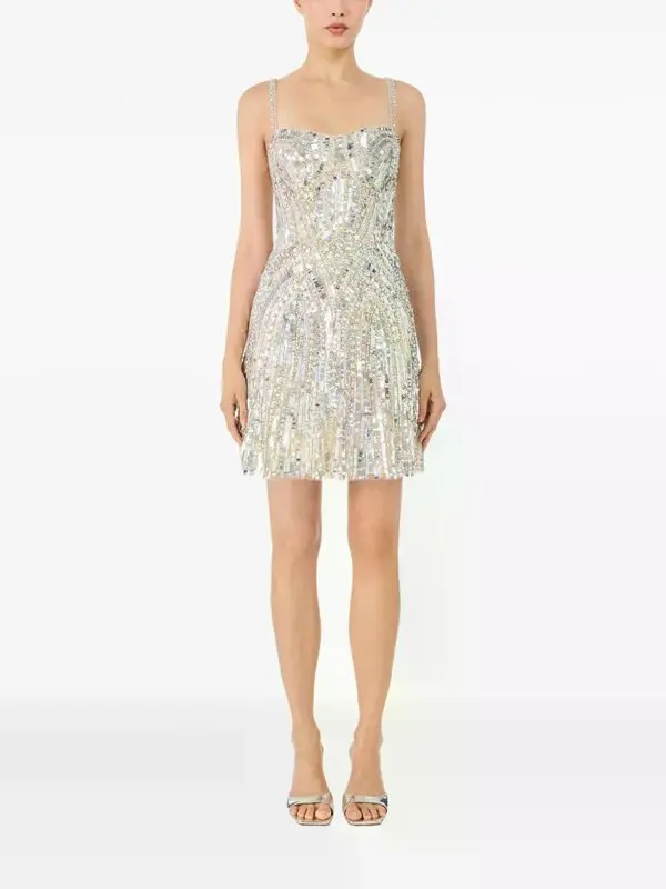 Jenny Packham Embellished Structured Bodice Mini Dress - Silver