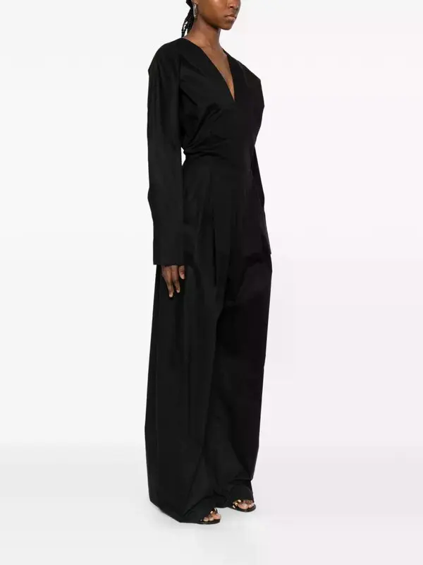 THELATEST V-neck Long-sleeved Wide-leg Jumpsuit - Black