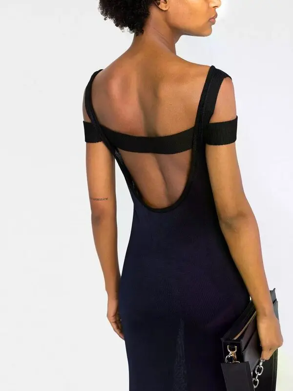 Jacquemus Navy Linen Blend Semi-sheer Maxi Dress