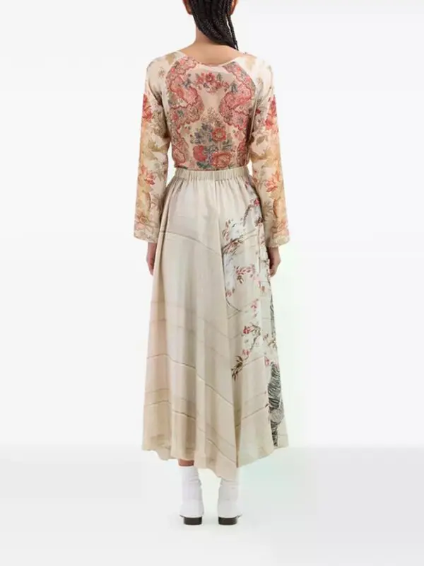 PIERRE-LOUIS MASCIA A-line Silk Midi Skirt With Floral Detail