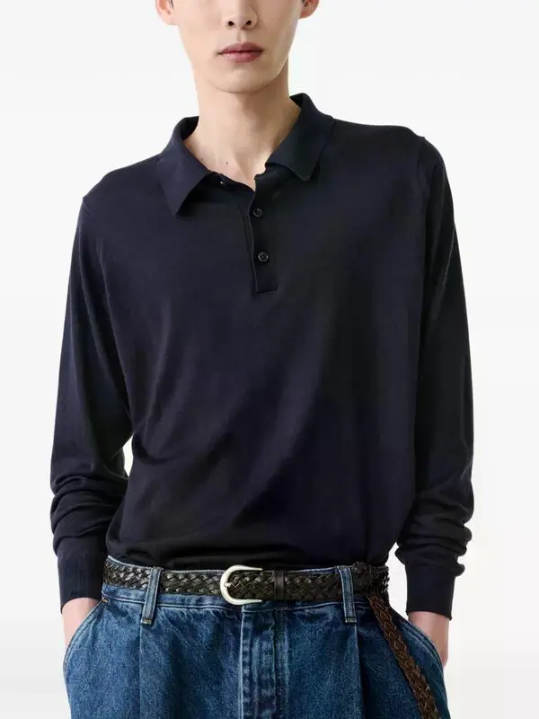 Studio Nicholson Pilote Logn-sleeves Polo Shirt - Blue