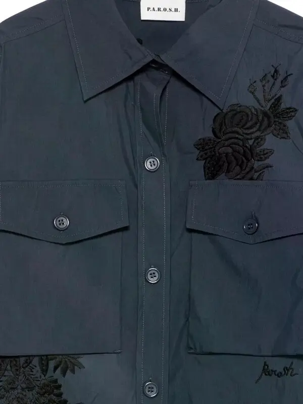P.a.r.o.s.h Embroidered Floral Chest Pocket Shirt - Blue