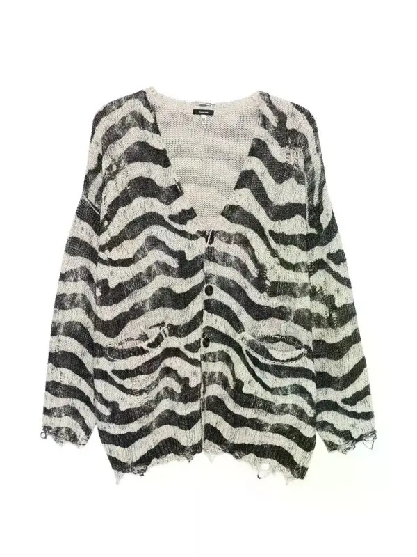 R13 Zebra Print Distressed Oversized Cardigan - Neutrals
