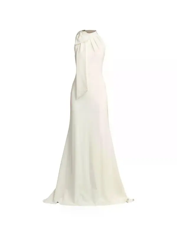 Tadashi Shoji Ivory Halterneck Maxi Dress With Bow Detail - Neutrals