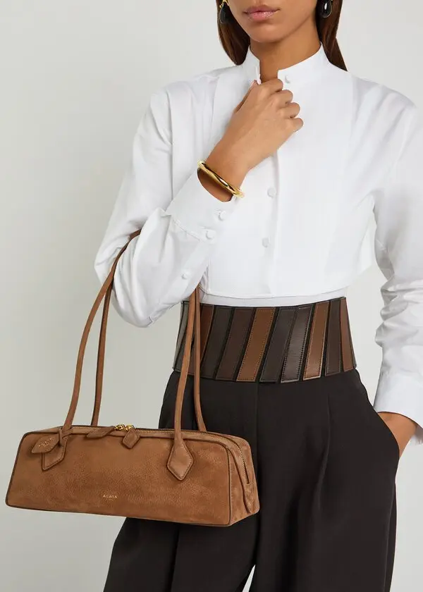 Alaïa Le Teckle Grained Nubuck Shoulder Bag - Brown