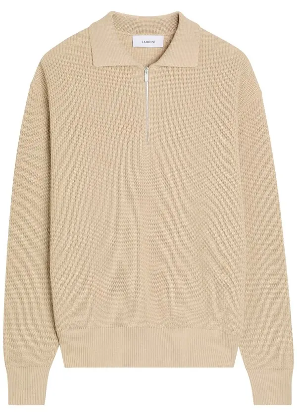 LARDINI Ribbed Knit Cotton Polo Shirt