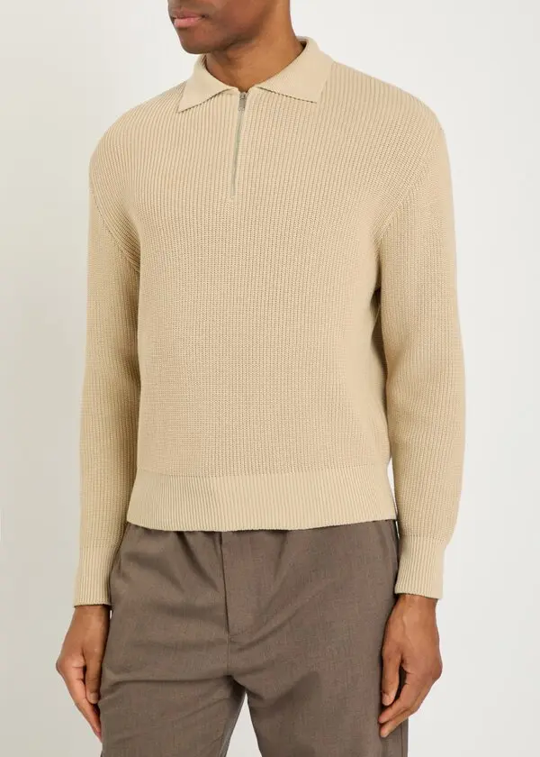 LARDINI Ribbed Knit Cotton Polo Shirt