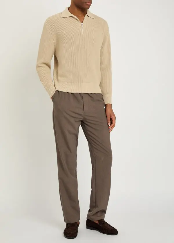 LARDINI Ribbed Knit Cotton Polo Shirt