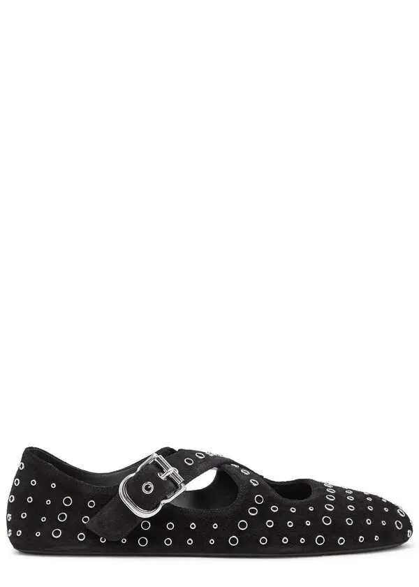 Alaïa Suede Ballet Flats With Buckled Straps - Black