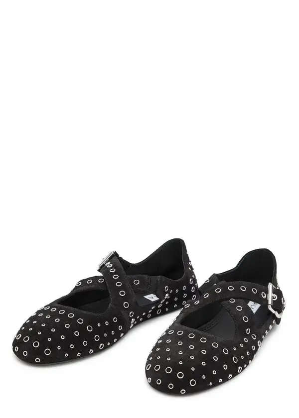 Alaïa Suede Ballet Flats With Buckled Straps - Black