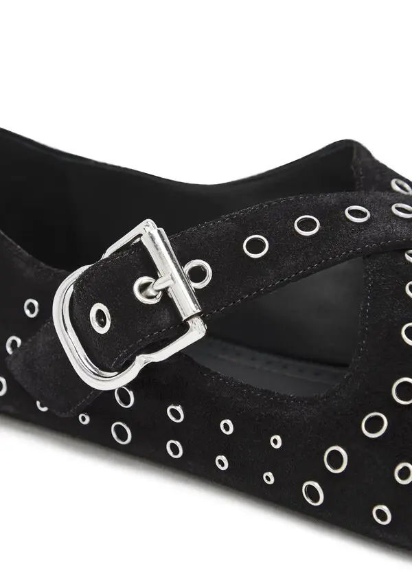 Alaïa Suede Ballet Flats With Buckled Straps - Black