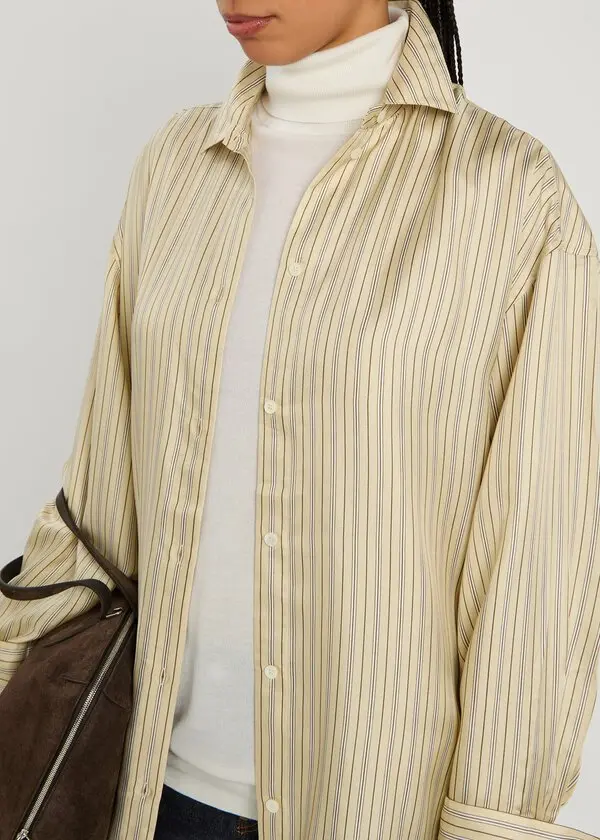 TOTEME Striped Silk Shirt - Beige