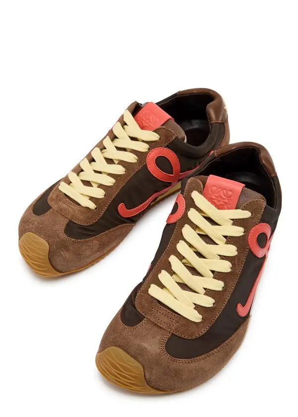 Loewe Panelled Nylon And Suede Lace-up Sneakers - Brown