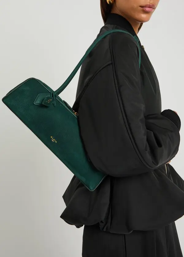 Alaïa Le Teckle Medium Grained Nubuck Shoulder Bag - Dark Green