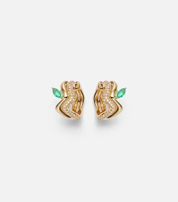 Shay Jewelry 18kt Diamond And Emerald Earrings - Gold