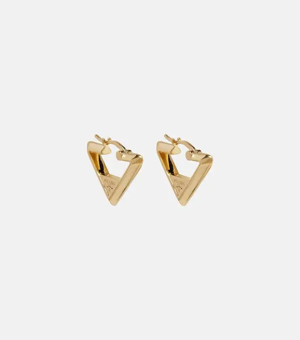 Prada Logo Triangle Hoop Earrings - Gold