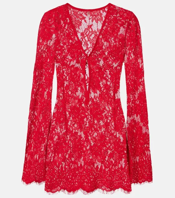 BANANHOT Millie Cotton And Brocade Lace Minidress - Red
