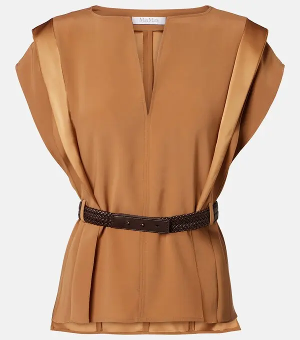 Max Mara Belted Crepe Top - Brown