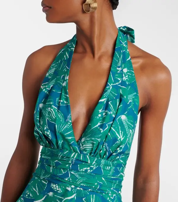 Max Mara Printed Halterneck Cotton Midi Dress