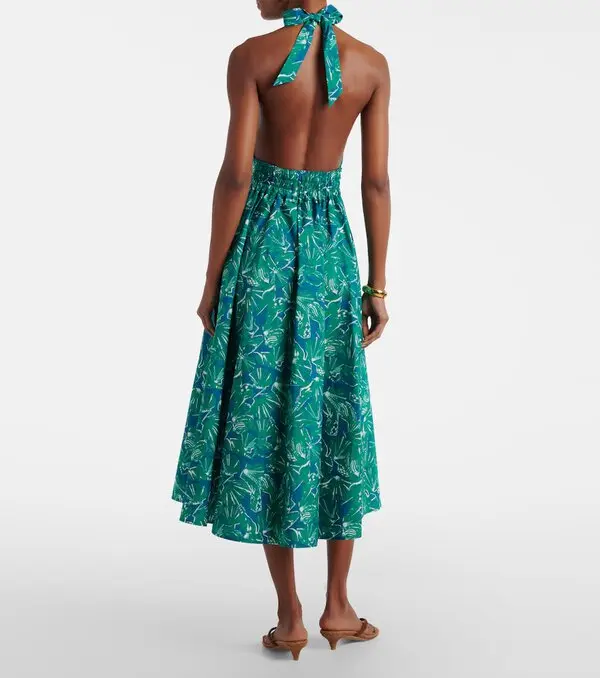 Max Mara Printed Halterneck Cotton Midi Dress
