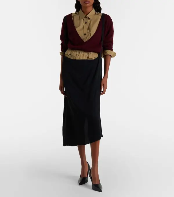 Prada Crepe Midi Skirt With Strap Detail