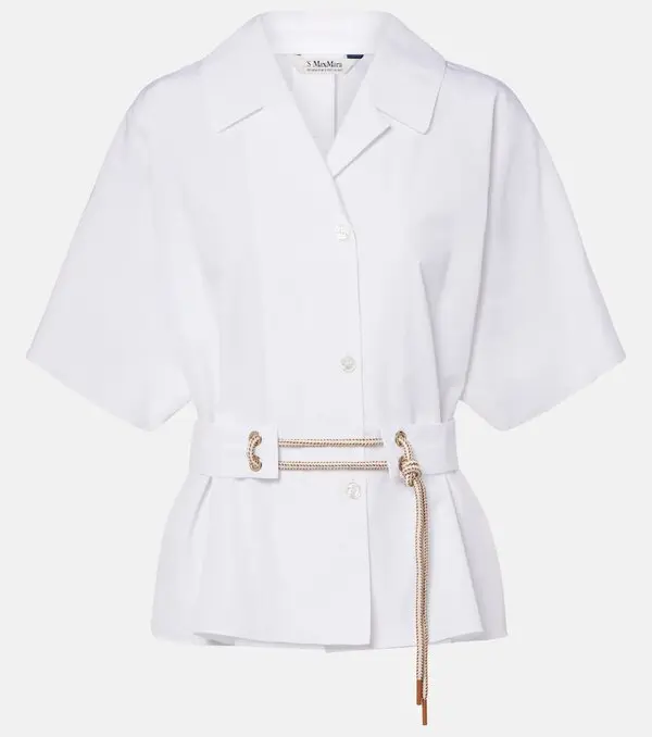 Max Mara Carisma Cotton Poplin Belted Shirt - White