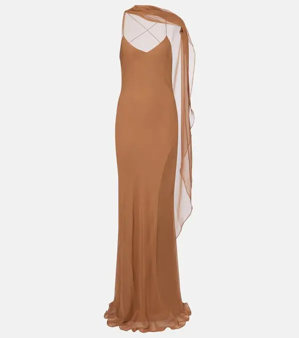 THE SEI Caped Silk Satin Gown - Brown