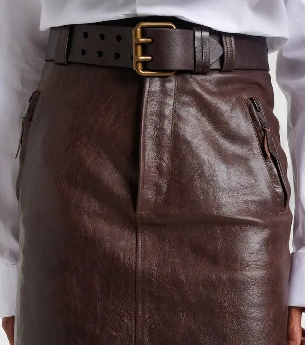Saint Laurent Belted Leather Pencil Skirt