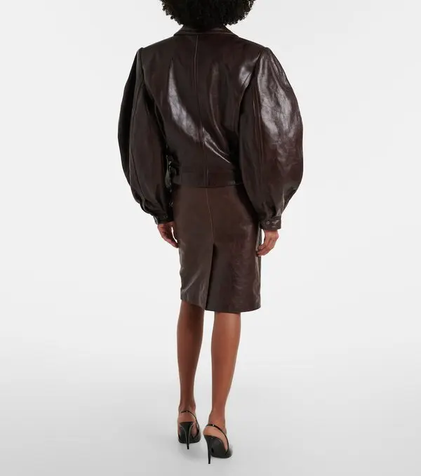 Saint Laurent Belted Leather Pencil Skirt