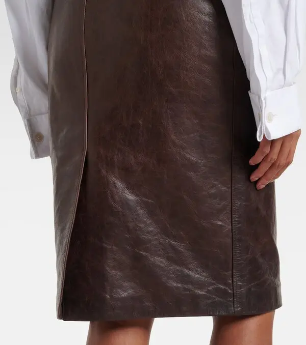 Saint Laurent Belted Leather Pencil Skirt