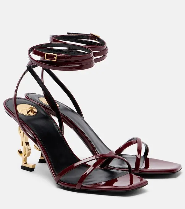 Saint Laurent Opyum 85 Patent Leather Sandals - Burgundy